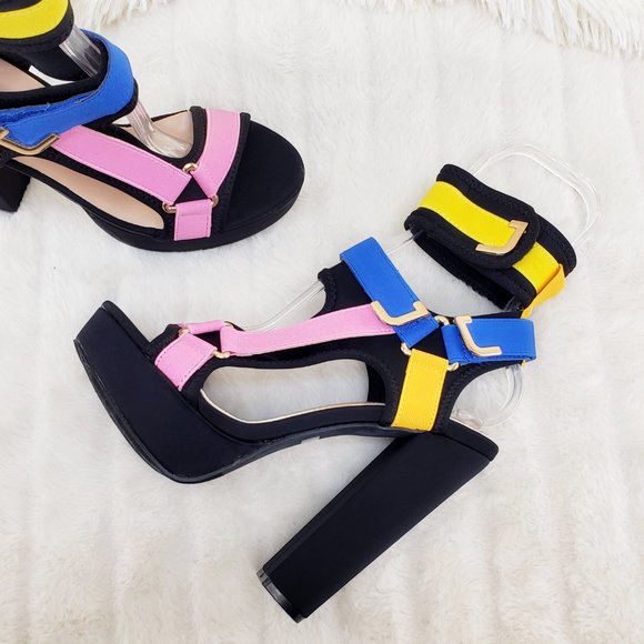 Bella Luna | Shoes | Chunky High Heel Harness Shoe Block Multi | Poshmark